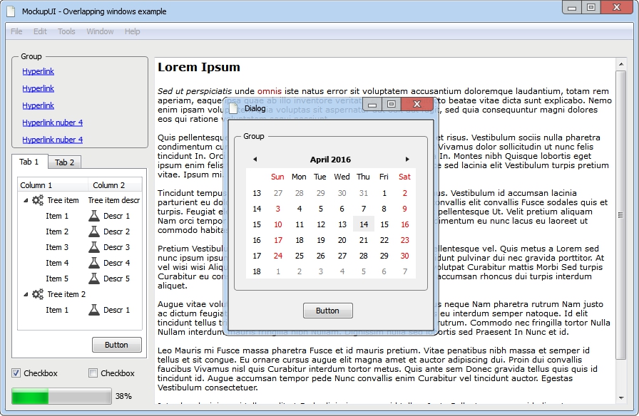 MockupUI - Overlapping windows example